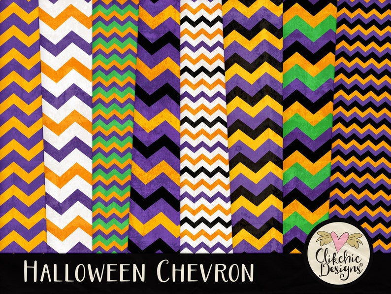 Halloween Paper Pack - Chevron Digital Scrapbook Paper - Halloween ...