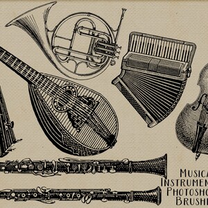 28 Musical Instrument Photoshop Brushes Clipart - Vintage Music Clip ...