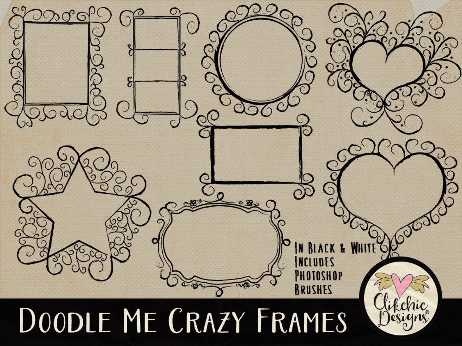 Doodle Frames Clipart & Photoshop Brushes - Doodle Chalk Board White ...