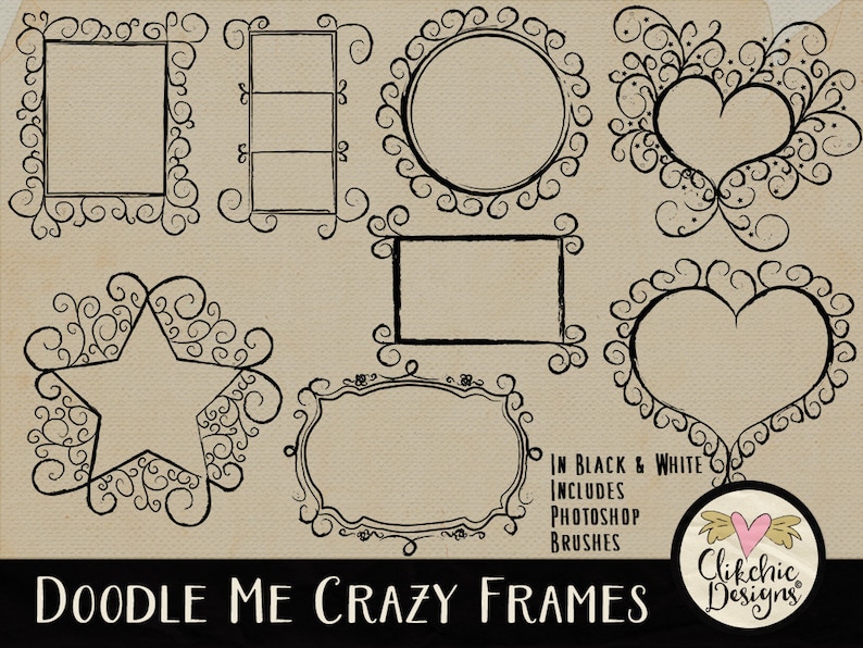 Doodle Frames Clipart & Photoshop Brushes - Doodle Chalk Board White and Black Clip Art Frames ...