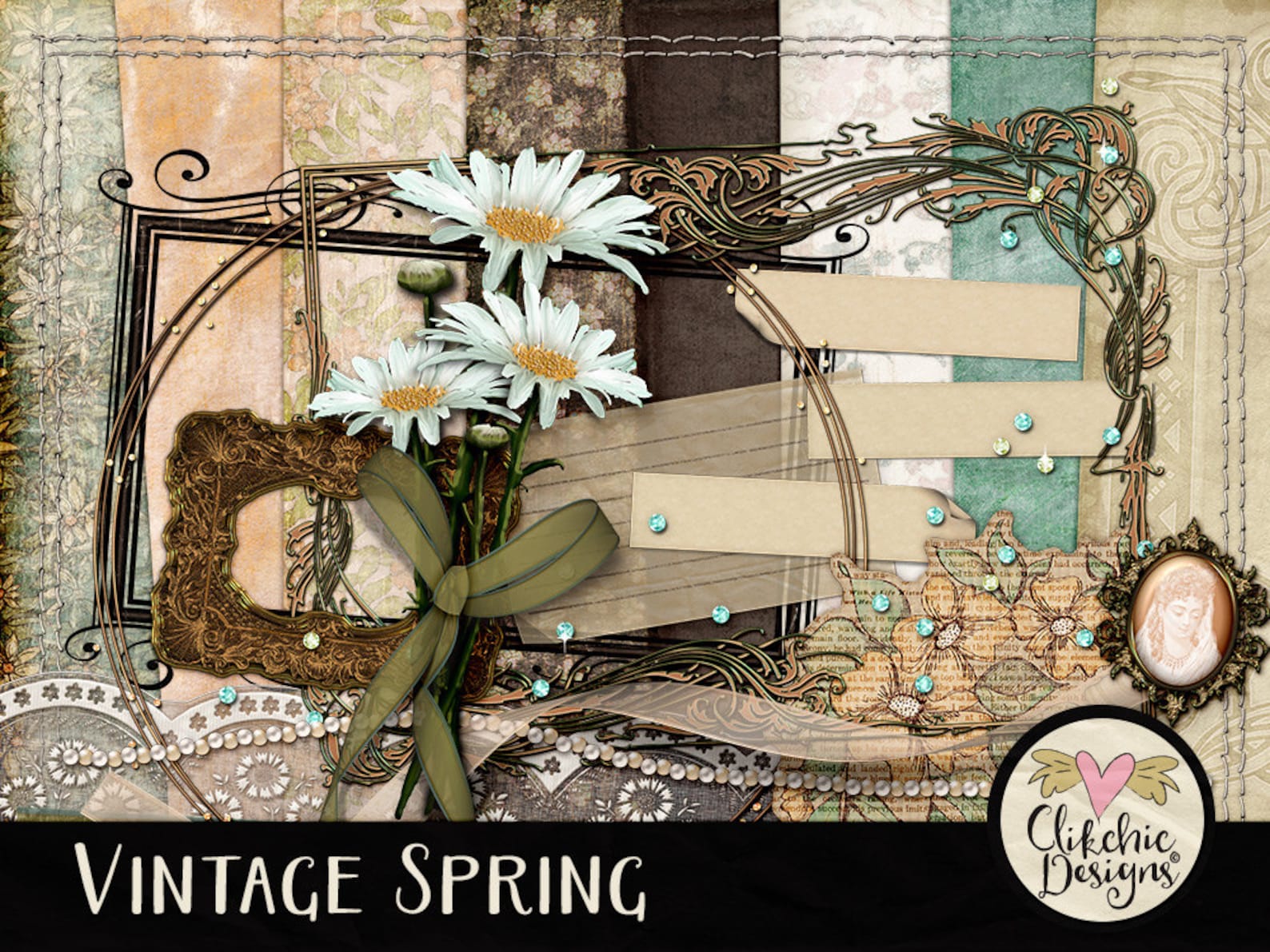 Vintage Digital Scrapbook Kit Clip Art - Vintage Spring Shabby Heritage ...