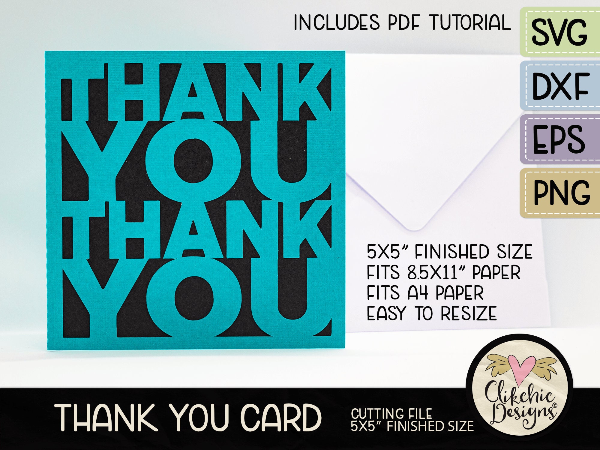 Thank You Card SVG Cutting File, 5 Square Thank You Cut File, PNG ...