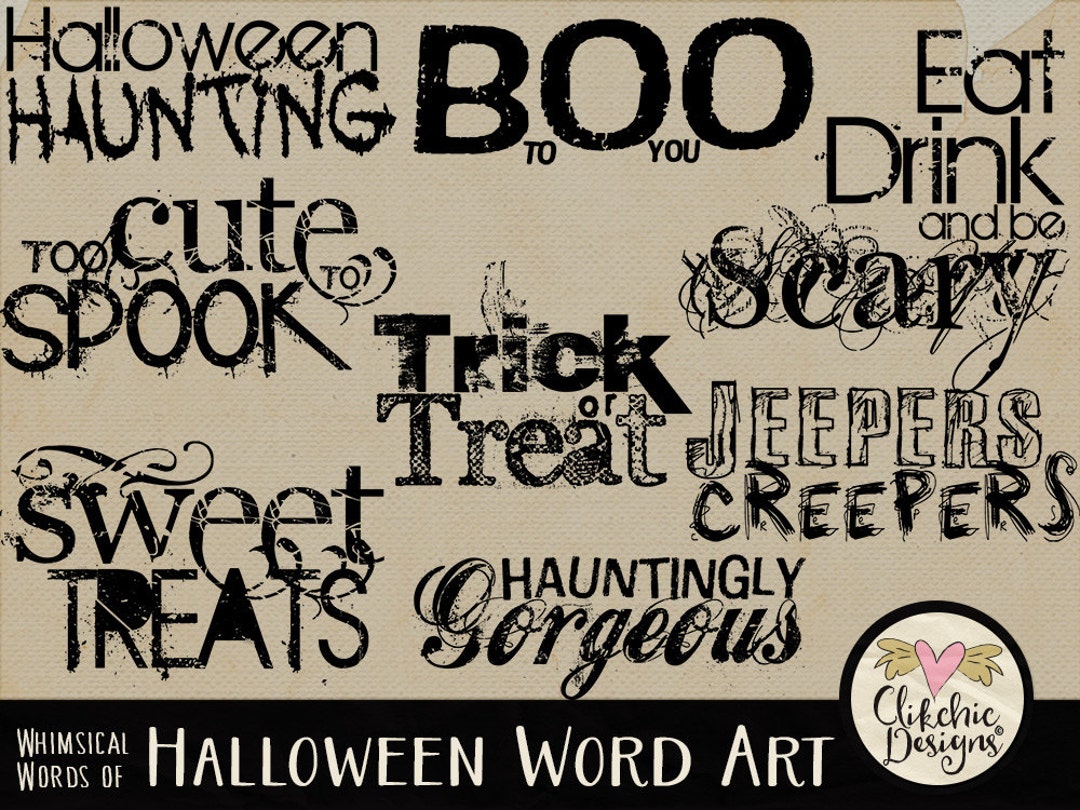 Halloween Word Art Clipart, Digital Scrapbook Word Art Clip Art ...