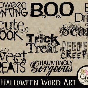 Halloween Word Art Clipart, Digital Scrapbook Word Art Clip Art ...