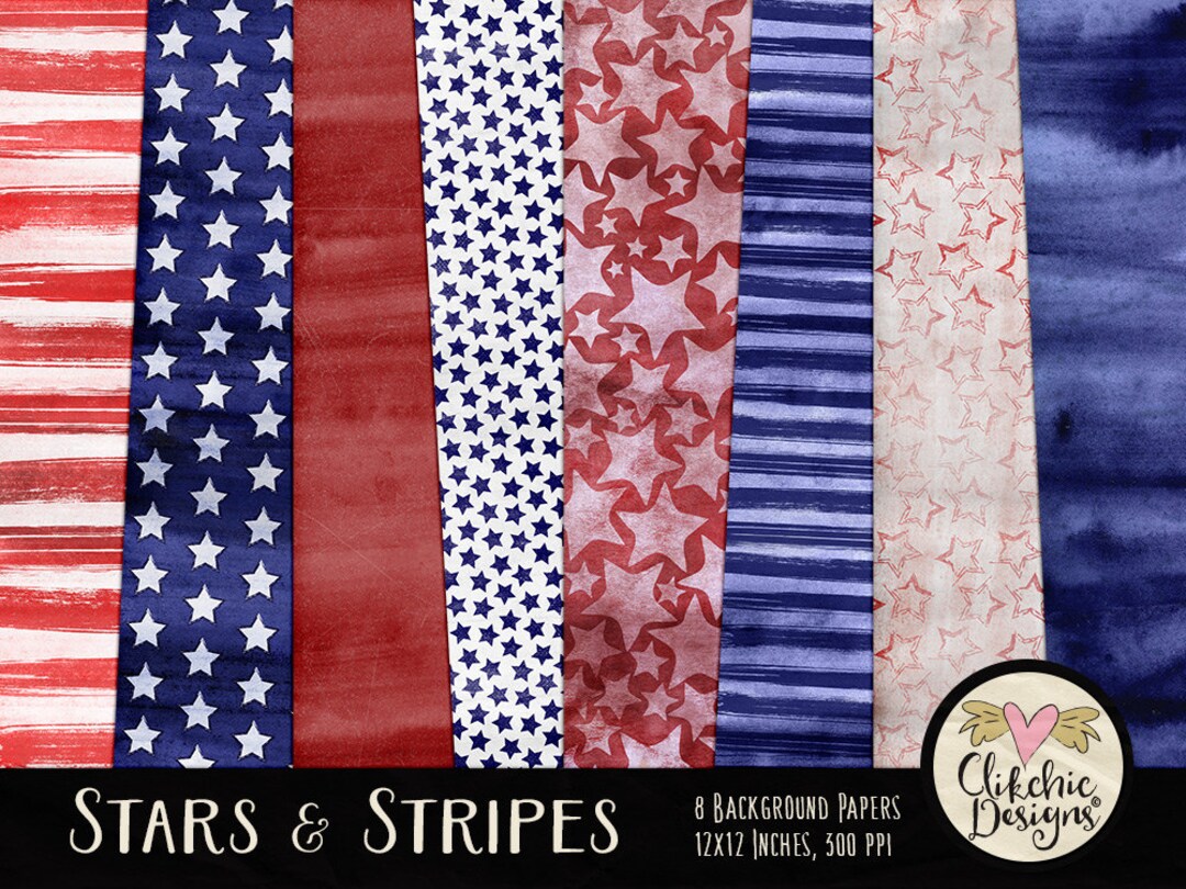 Digital Paper Pack - Stars & Stripes, Fourth of July Digital Scrapbook ...