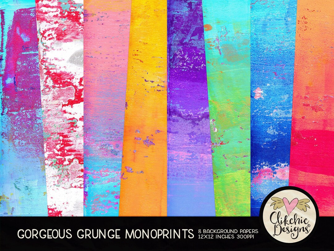 Grunge Painted Digital Paper Pack - Grunge Monoprint Painted Digital ...