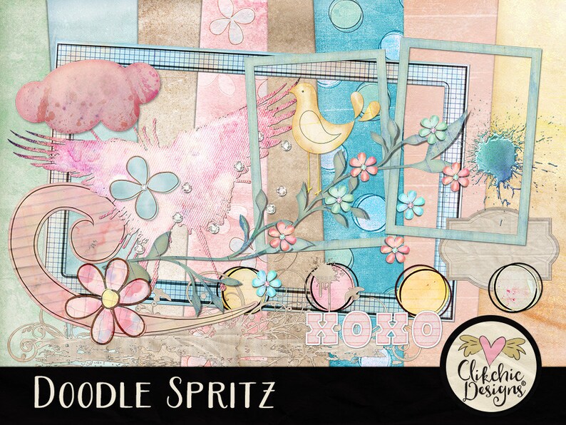 Spring Digital Scrapbook Kit Clipart - Spring Pastel Doodle Spritz ...