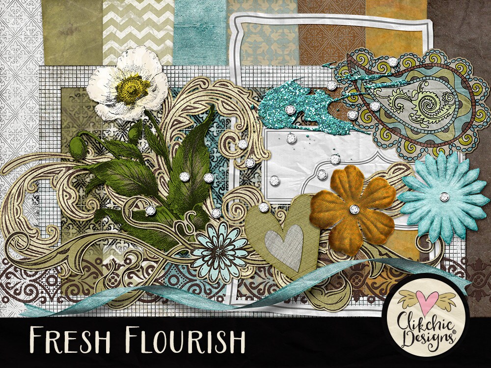 Floral Digital Scrapbook Kit Clip Art Digital Scrapbooking - Etsy