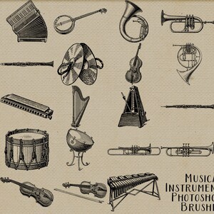 28 Musical Instrument Photoshop Brushes Clipart - Vintage Music Clip ...