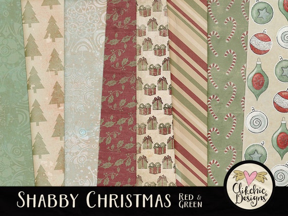 Christmas Digital Paper Pack Shabby Christmas Red & Green - Etsy