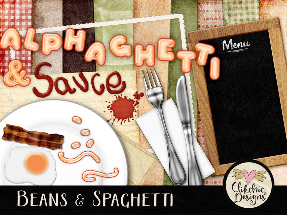 Food Digital Scrapbook Kit Clipart Beans & Spaghetti Breakfast Digital ...