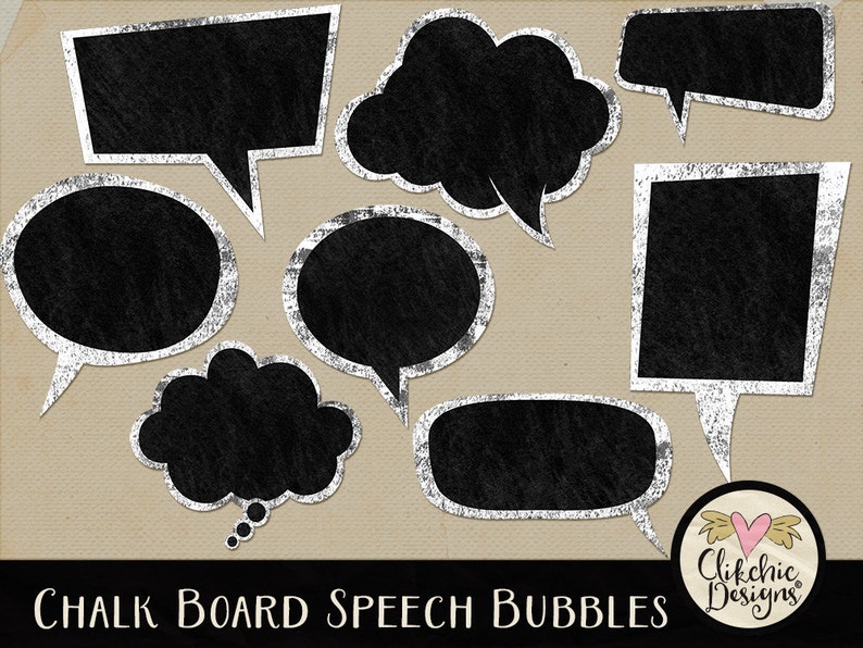 Chalkboard Clipart - Chalkboard Speech Bubbles Frame Clip Art - Digital ...
