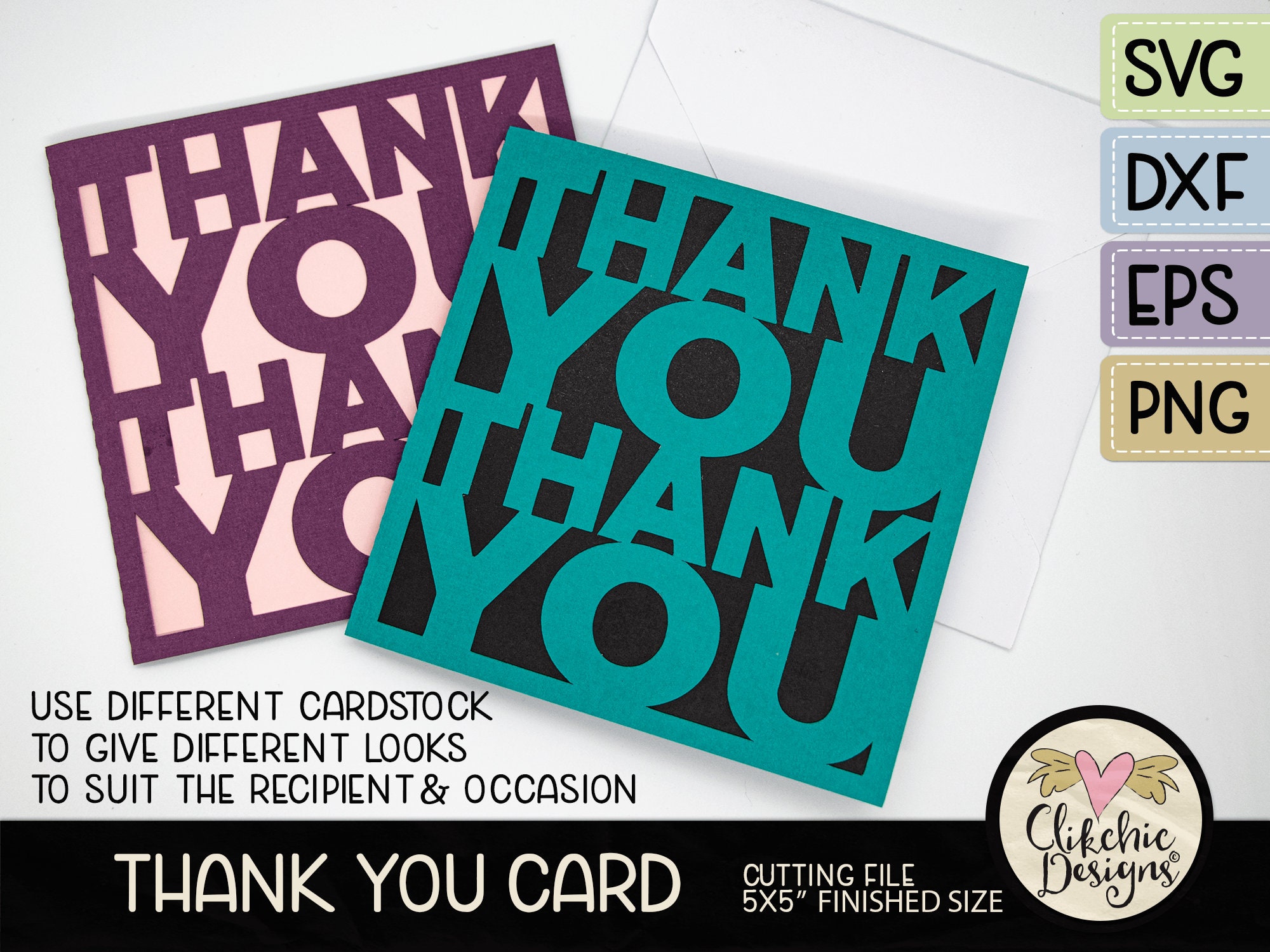 Thank You Card SVG Cutting File, 5 Square Thank You Cut File, PNG ...
