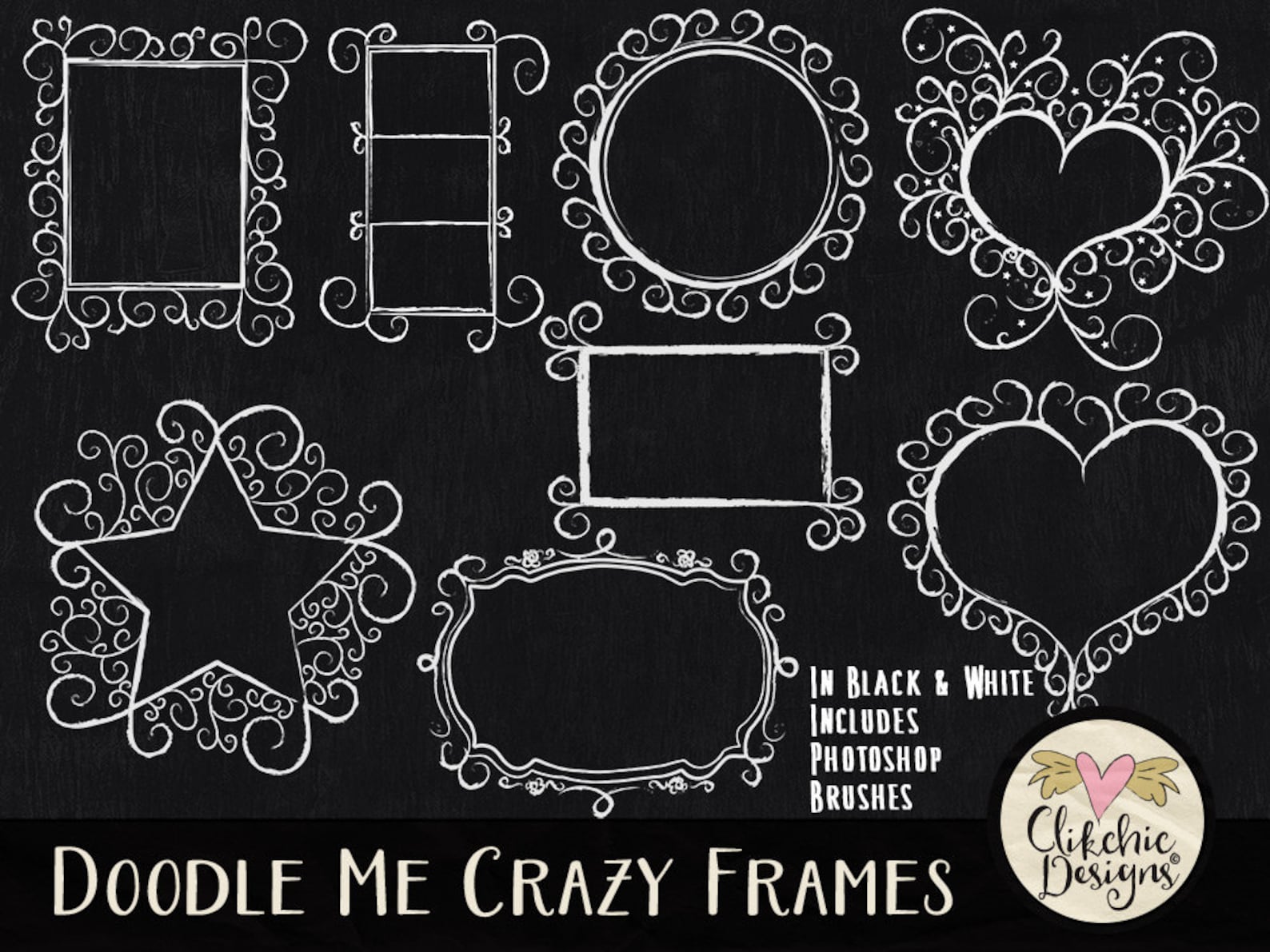 Doodle Frames Clipart & Photoshop Brushes - Doodle Chalk Board White ...