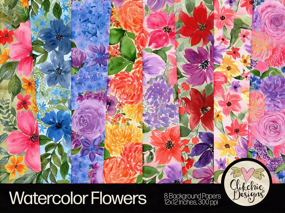 Floral Watercolor Paper Pack – Flower Background Textures (digital ...