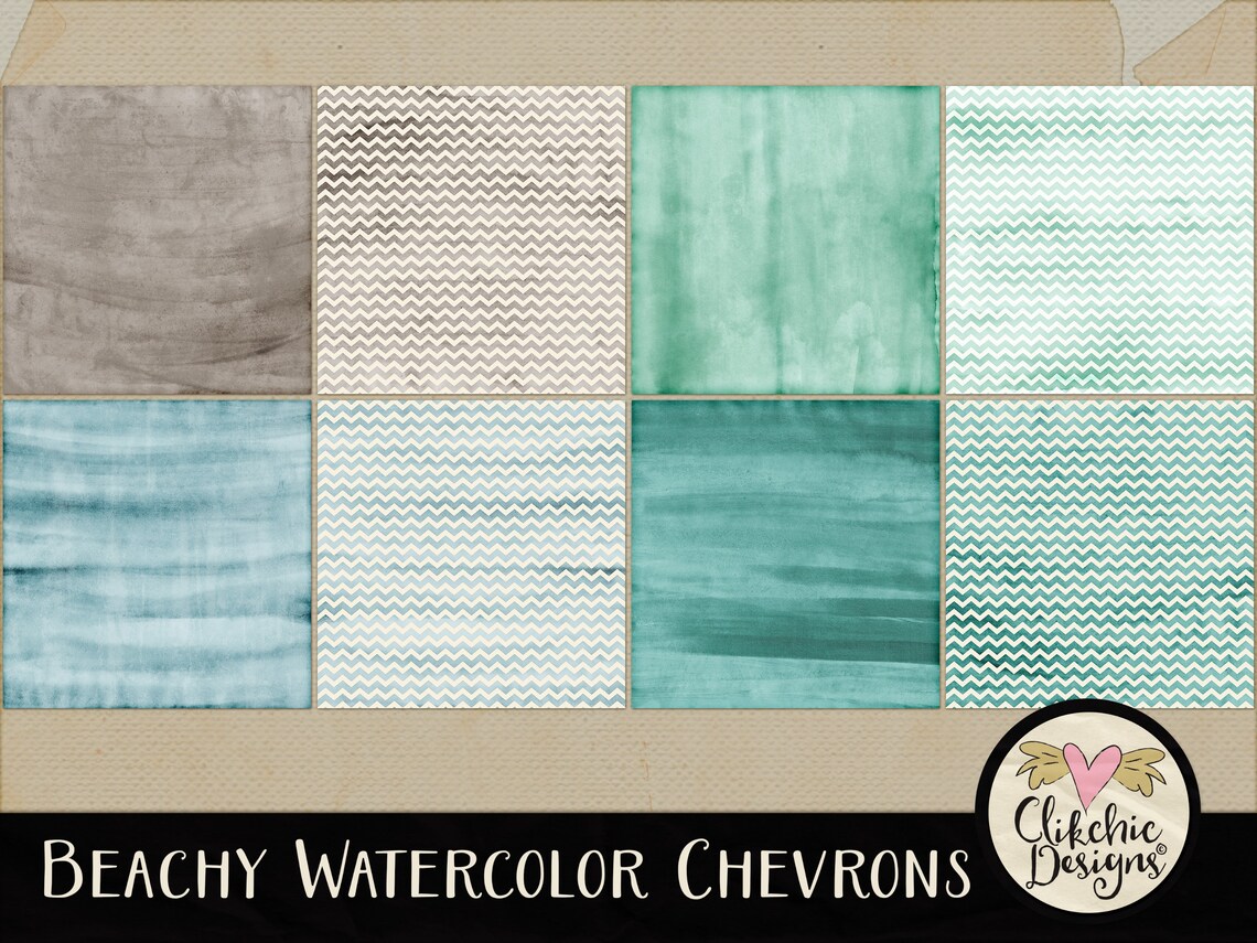 Watercolor Digital Paper Pack Chevron Beachy Watercolor Digital ...