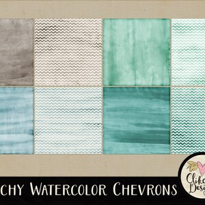 Watercolor Digital Paper Pack - Chevron Beachy Watercolor Digital ...