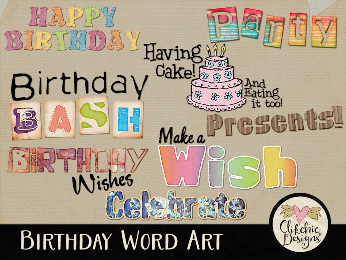 Happy Birthday Word Art Clipart - Happy Birthday Digital Scrapbook ...