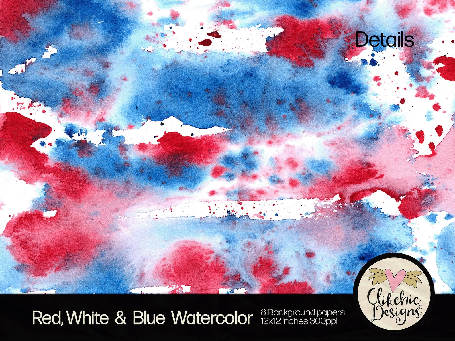 Red White & Blue Watercolor Paper: Patriotic Textures (digital Download ...