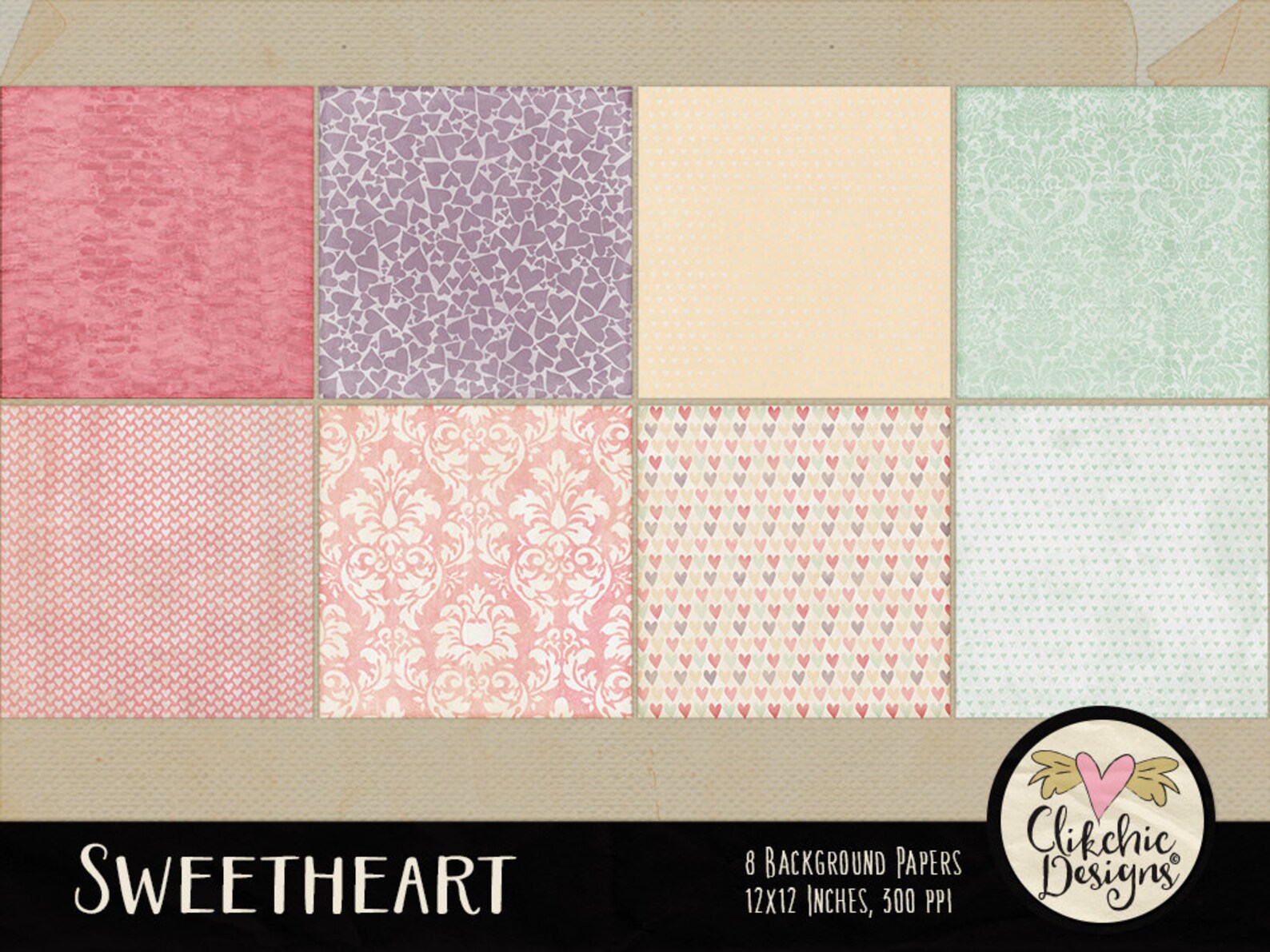 Romantic Digital Paper Pack Sweet Love Heart Valentine Papers Love ...