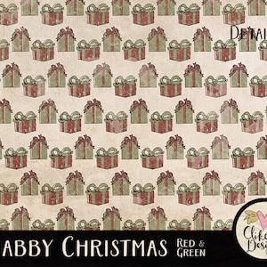 Christmas Digital Paper Pack - Shabby Christmas - Red & Green Digital ...