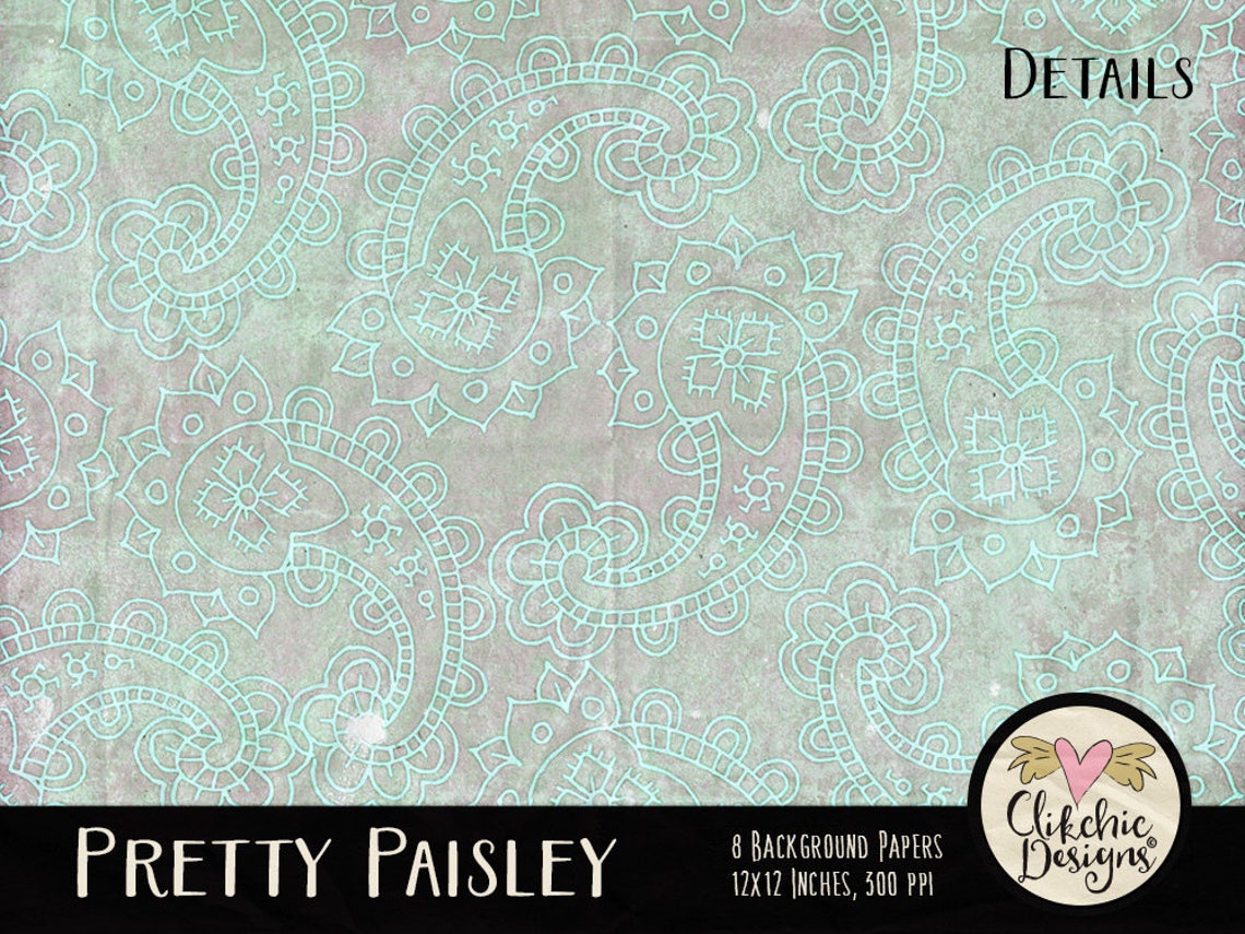 Paisley Digital Paper Pack Pretty Paisley Digital Scrapbook - Etsy