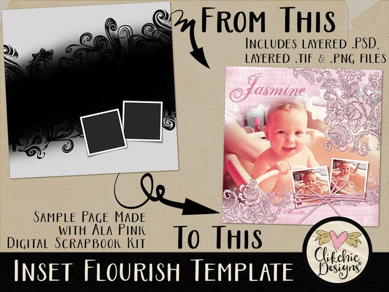 Flourish Layered Template - 12x12 Photoshop Template - Psd Layered ...