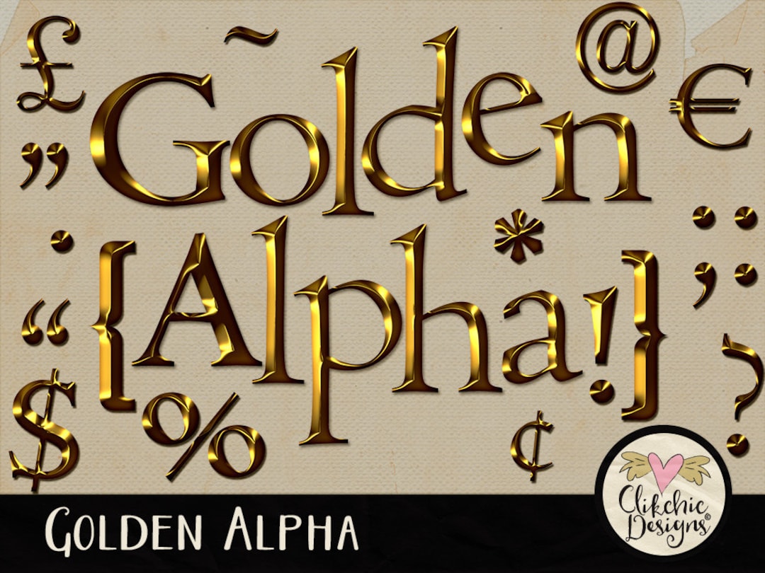 Gold Digital Scrapbook Alpha Clipart - Golden Metal Alpha - Gold Metal ...