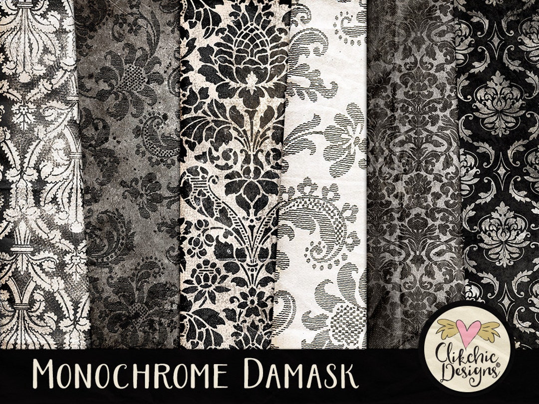Damask Digital Paper Pack - Black & White Digital Scrapbook Paper ...