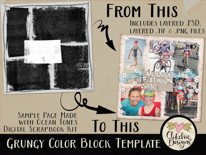 Grunge Photoshop Template - Color Block Digital Scrapbook Template ...