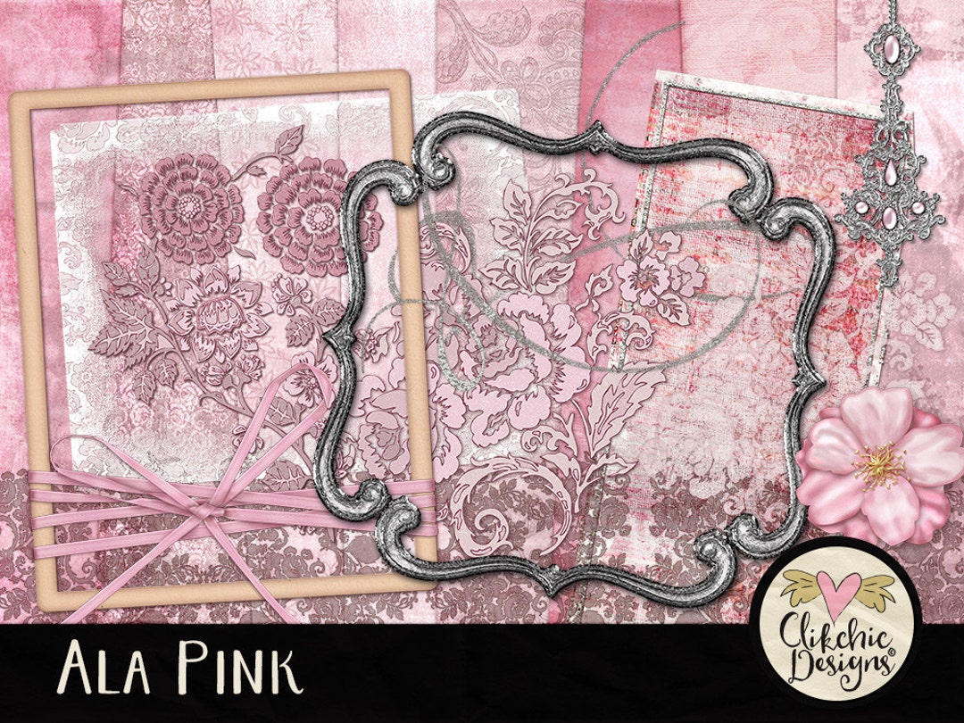 Soft Pink Digital Scrapbook Kit Clipart - Pale Baby Pink Floral Shabby ...