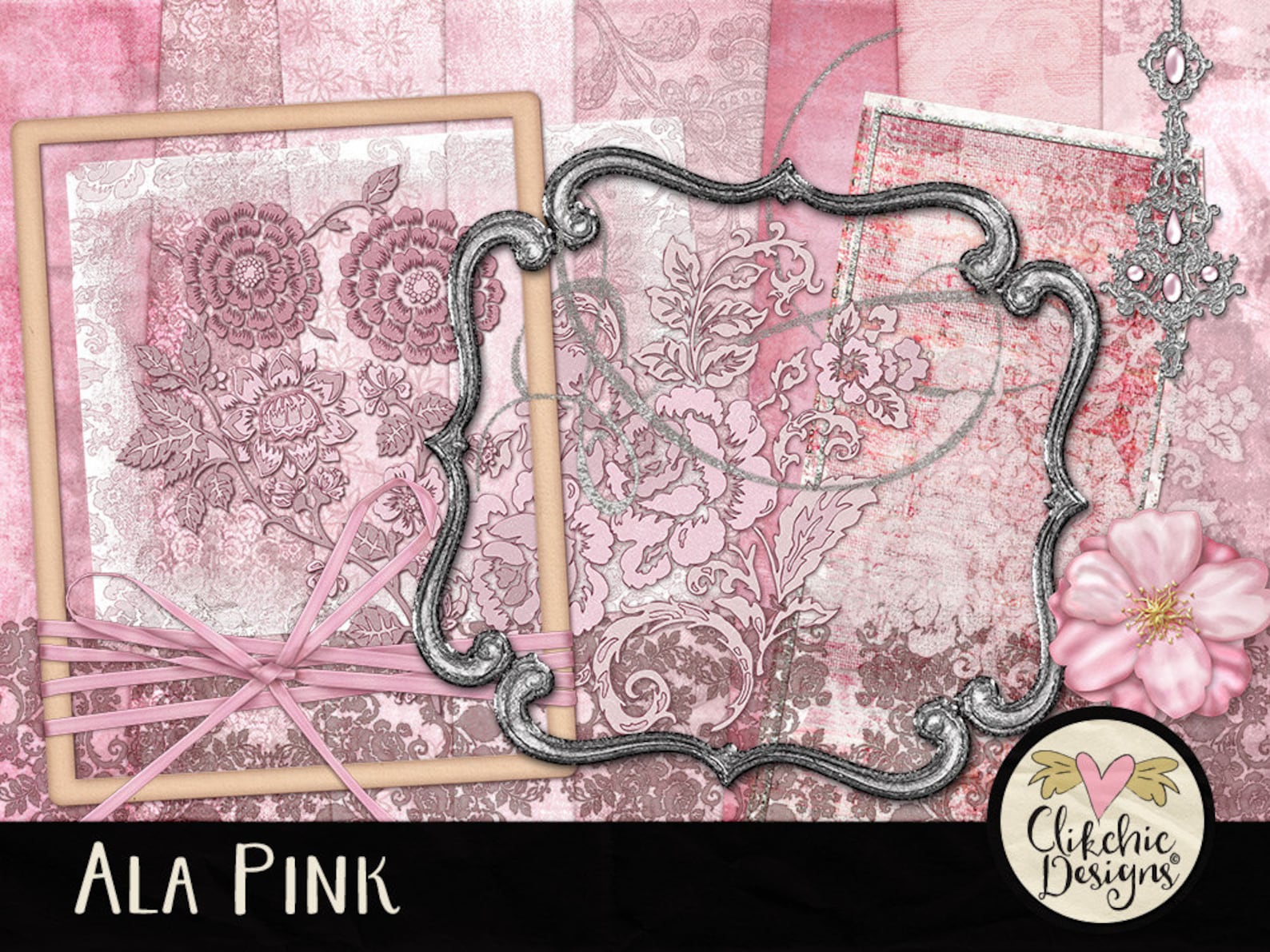 Soft Pink Digital Scrapbook Kit Clipart - Pale Baby Pink Floral Shabby ...