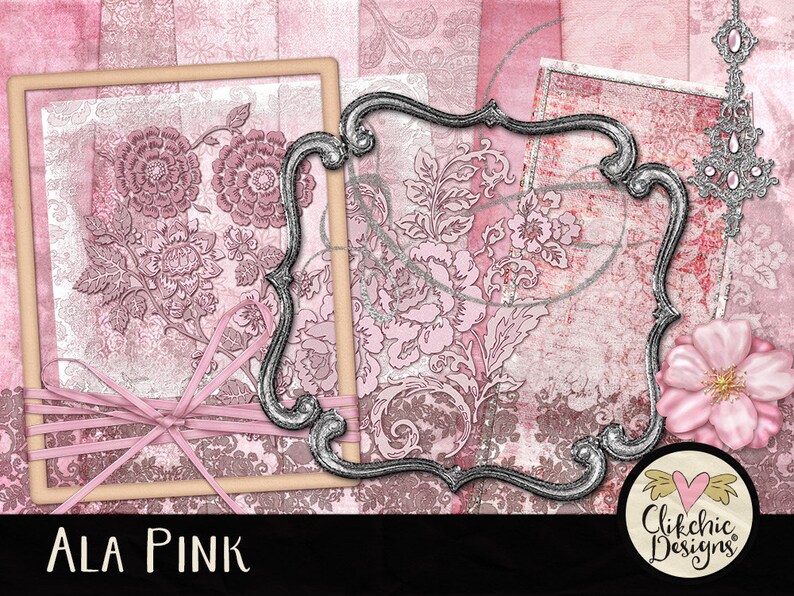 Soft Pink Digital Scrapbook Kit Clipart - Pale Baby Pink Floral Shabby ...