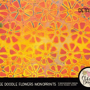 Floral Digital Paper Pack - Grunge Doodle Flowers Monoprint Painted ...
