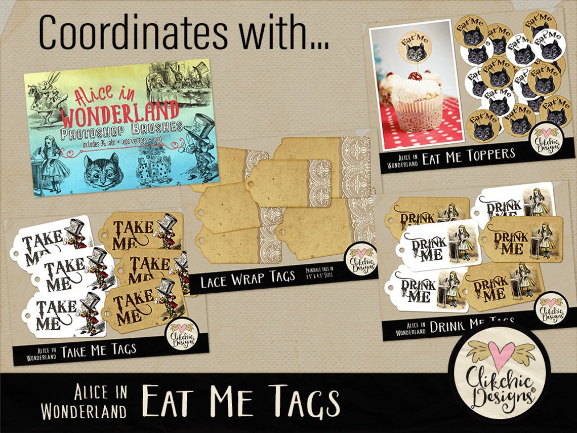 Alice in Wonderland Tags Eat Me Cheshire Cat Printable - Etsy