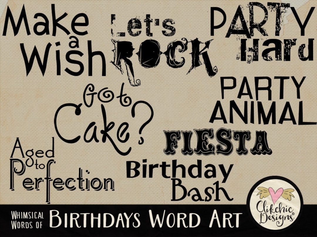 Birthday Word Art Clipart, Digital Scrapbook Word Art Clip Art ...