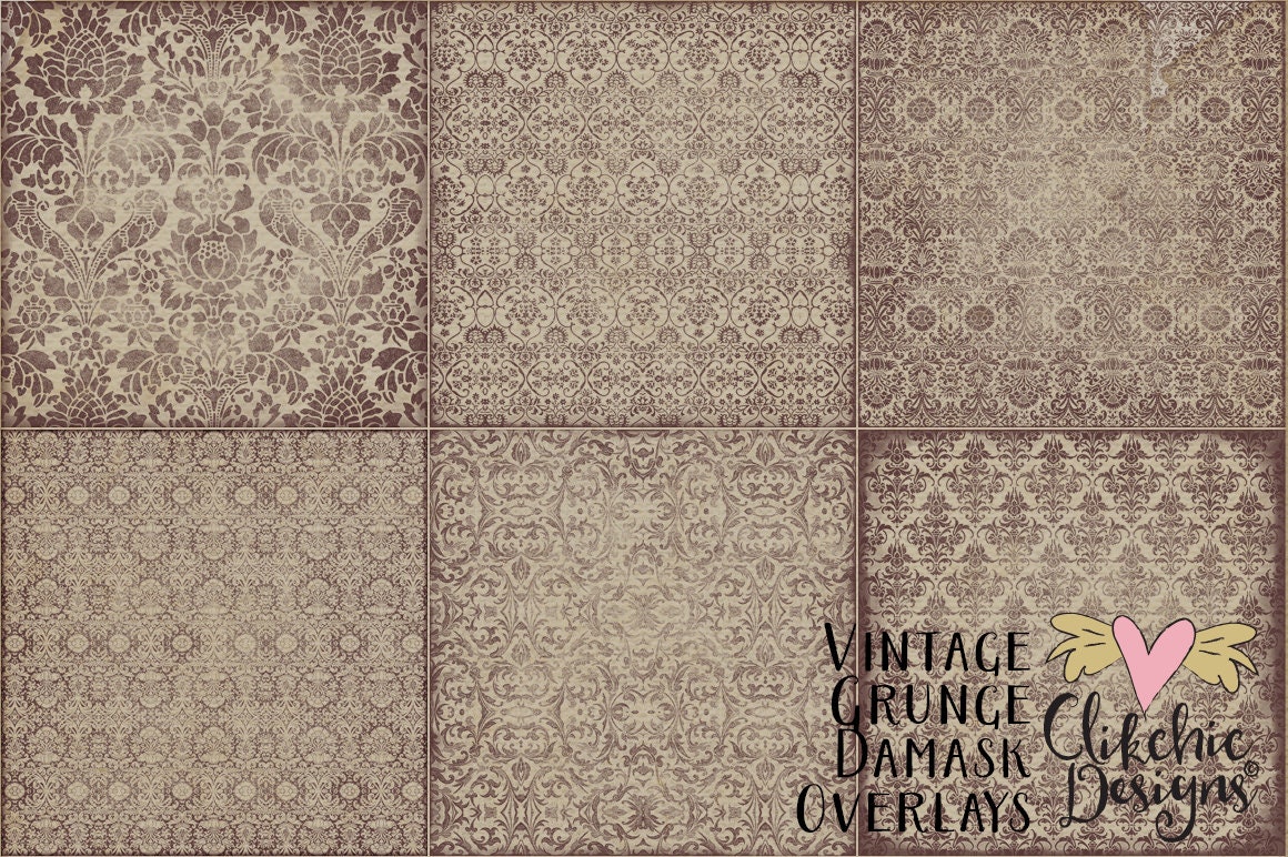 Vintage Damask Texture Overlays - Grunge Damask Textures, Graphic ...