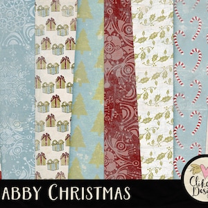Shabby Christmas Digital Paper Pack - Christmas Digital Scrapbook Paper ...