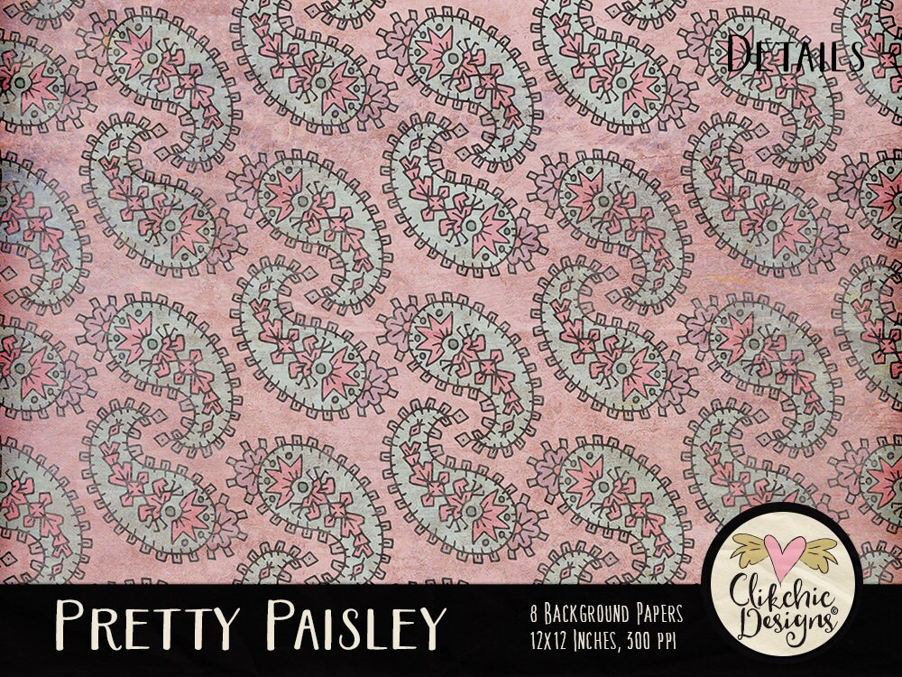 Paisley Digital Paper Pack - Pretty Paisley Digital Scrapbook Paper ...