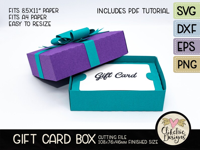 Gift Card Box SVG Template With Bow (PDF Tutorial) - Etsy