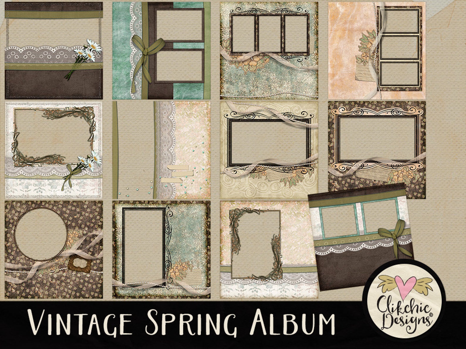 Vintage Digital Scrapbook Album - Vintage Spring Quick Page Album - 12 ...