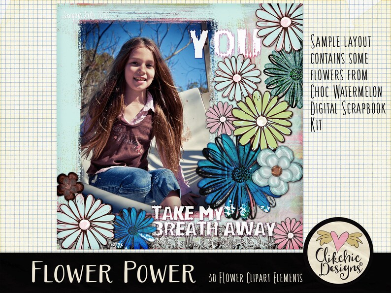 Flower Clipart Elements - Flower Power Digital Scrapbook Clip Art ...