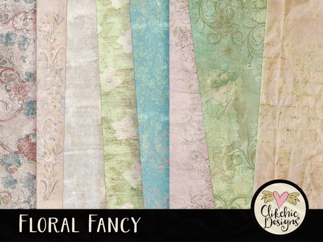 Shabby Floral Digital Paper Pack - Floral Ephemera Digital Scrapbook ...