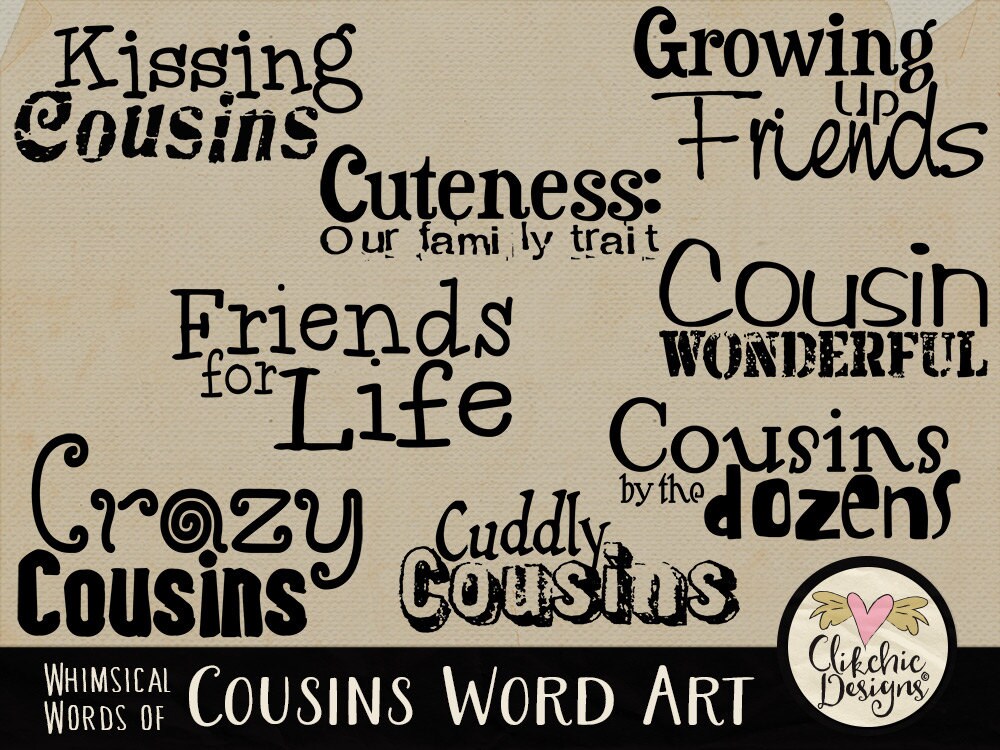 Cousins Word Art Clipart: Scrapbook Typography Overlays (digital ...