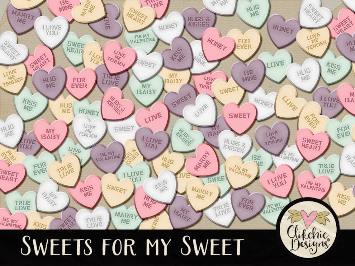 Candy Heart Clipart Embellishments - 75 Romantic Candy Sweets for My ...