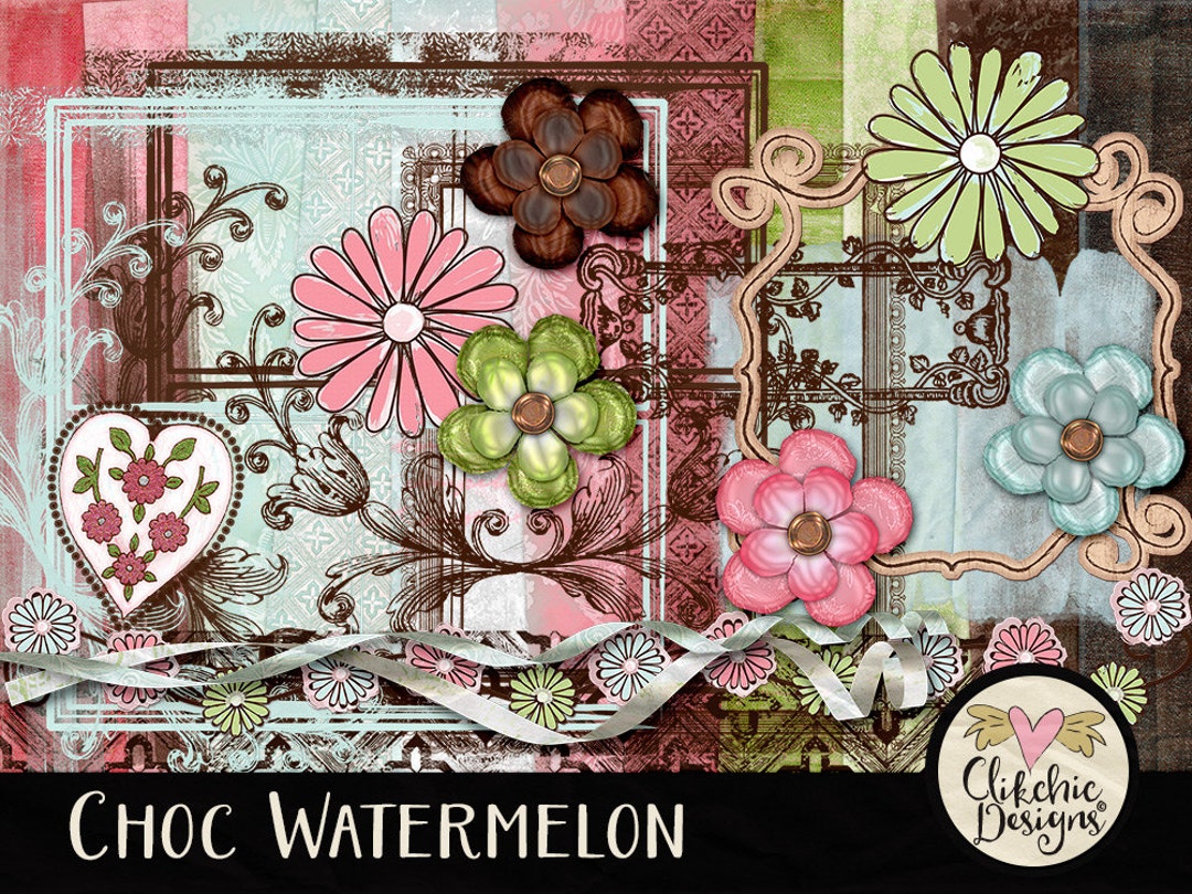 Floral Scrapbook Kit: Choc Watermelon Spring Flower Paper (digital Kit ...