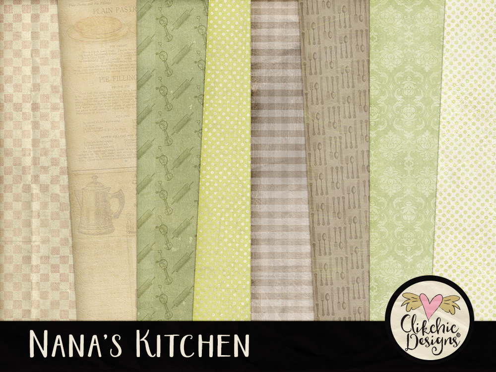 Cooking Digital Paper Pack Nana's Kitchen Digital Scrapbook Paper ...