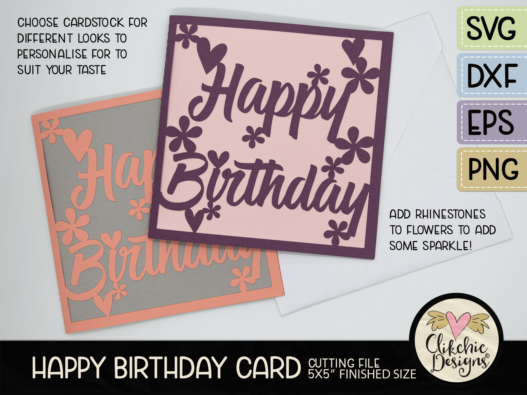 Floral Happy Birthday Card SVG Cutting File, 5 Square Birthday Card Cut ...