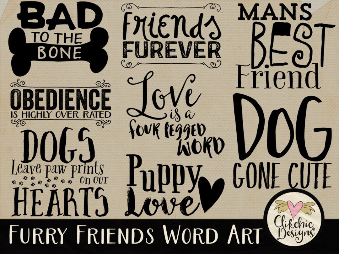 Dog Word Art Clipart for Digital Scrapbooking & Card Making - Furry ...