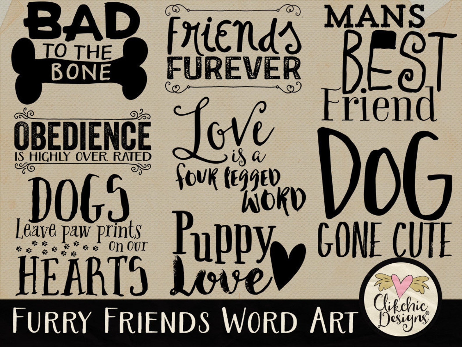 Dog Word Art Clipart for Digital Scrapbooking & Card Making - Furry ...